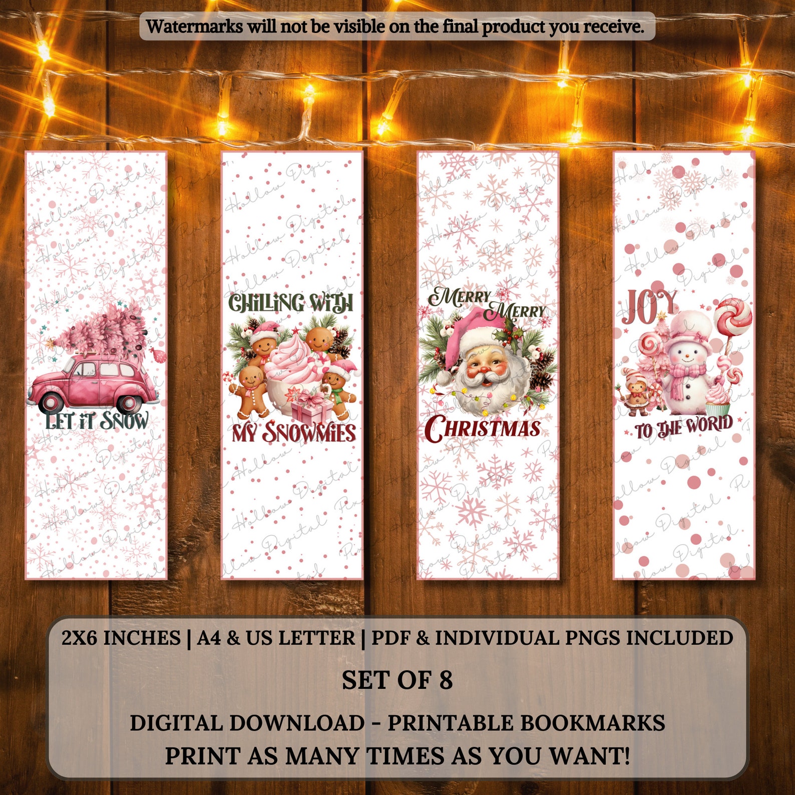 Pink Christmas Bookmarks: 8 Printable Festive Bookmarks for Book Lovers ...