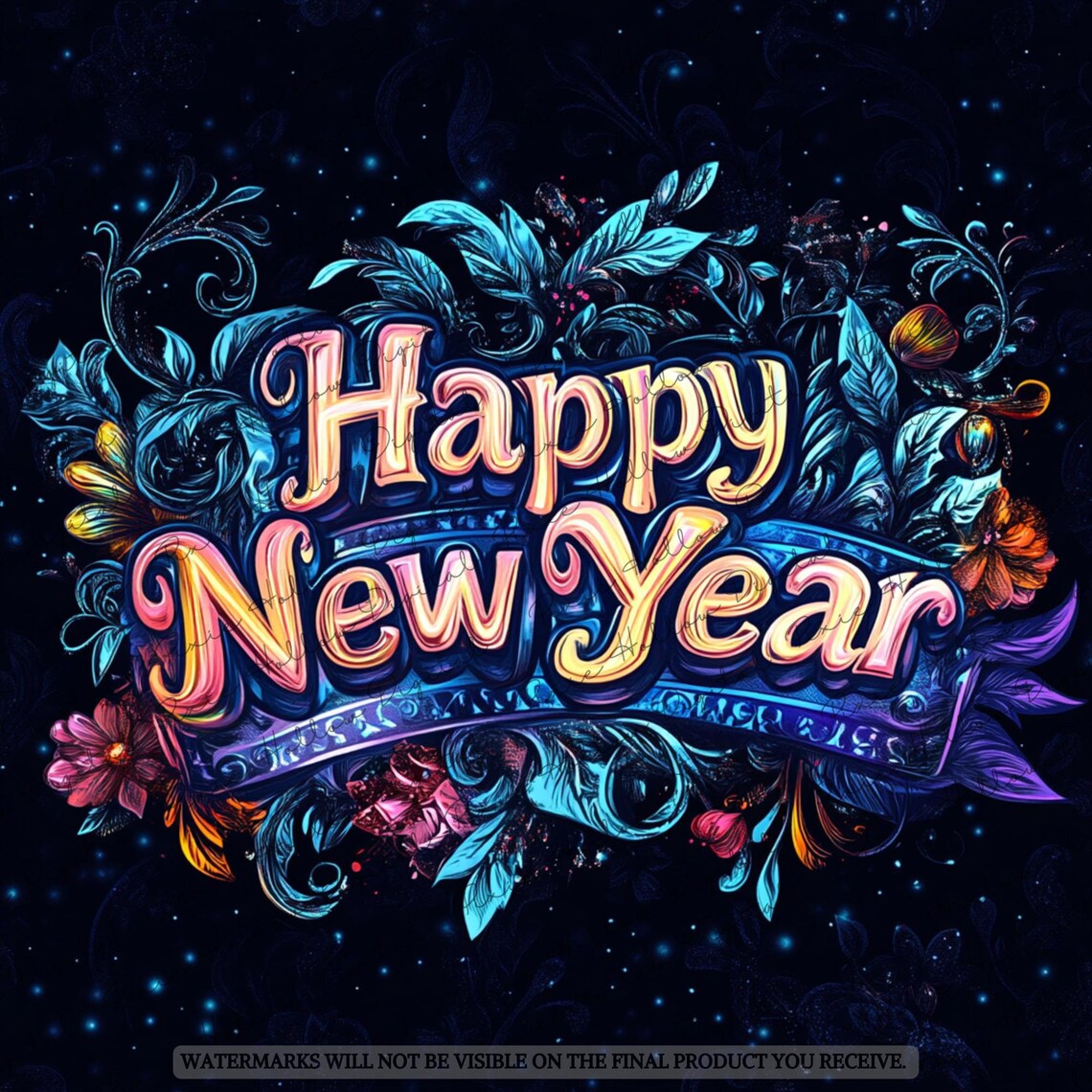 Happy New Year Clip Art Bundle: 18 Festive PNG Images (digital Download ...