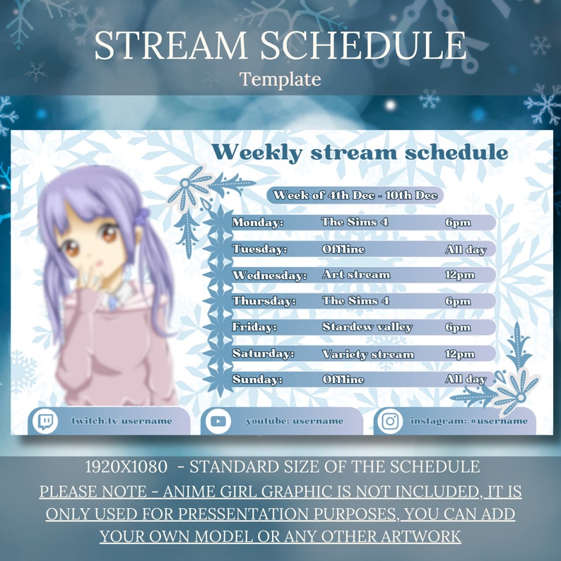 Stream Schedule Template Weekly Vtuber Stream Planner - Etsy