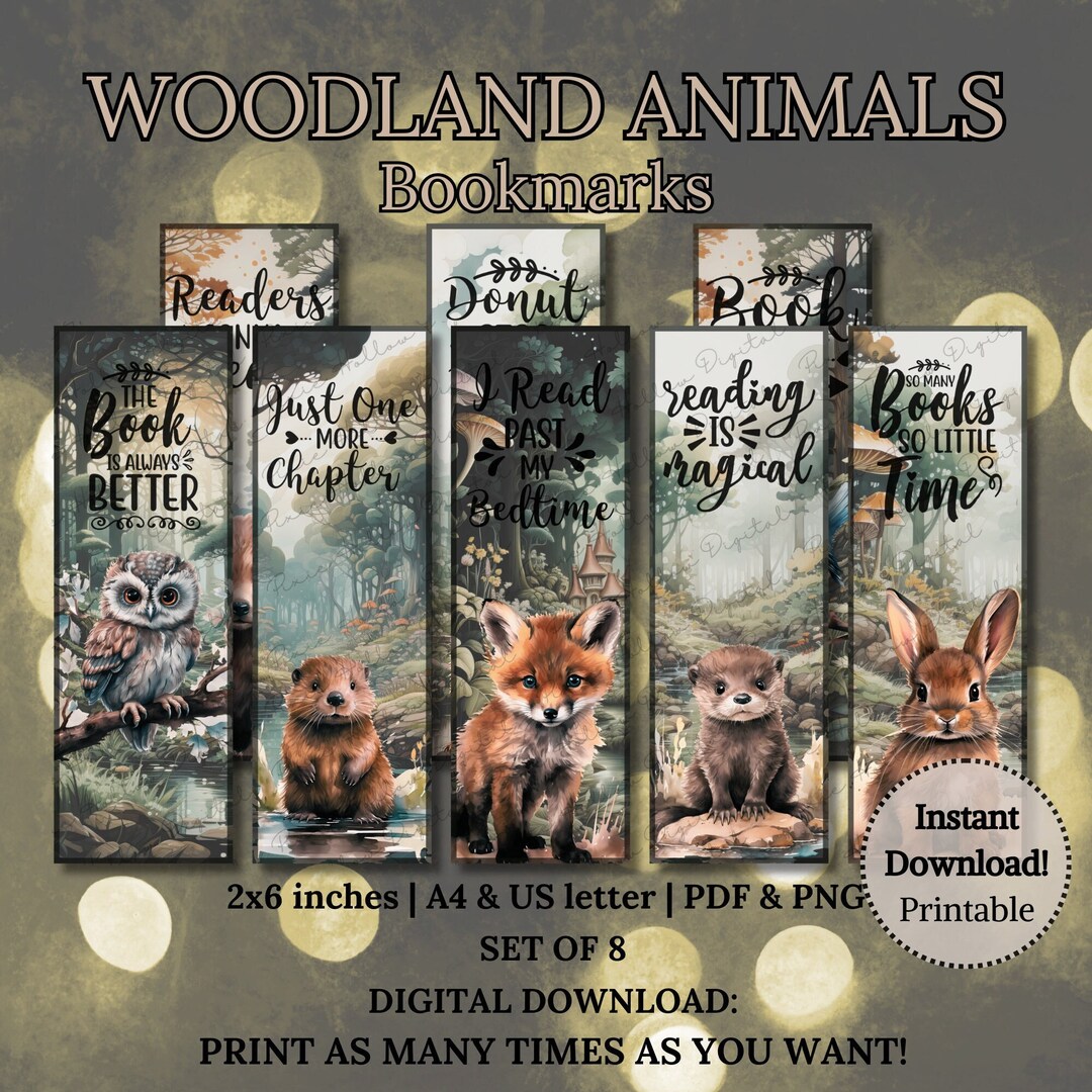 Printable Bookmarks: Woodland Animals, Printable Gift for Nature Forest ...