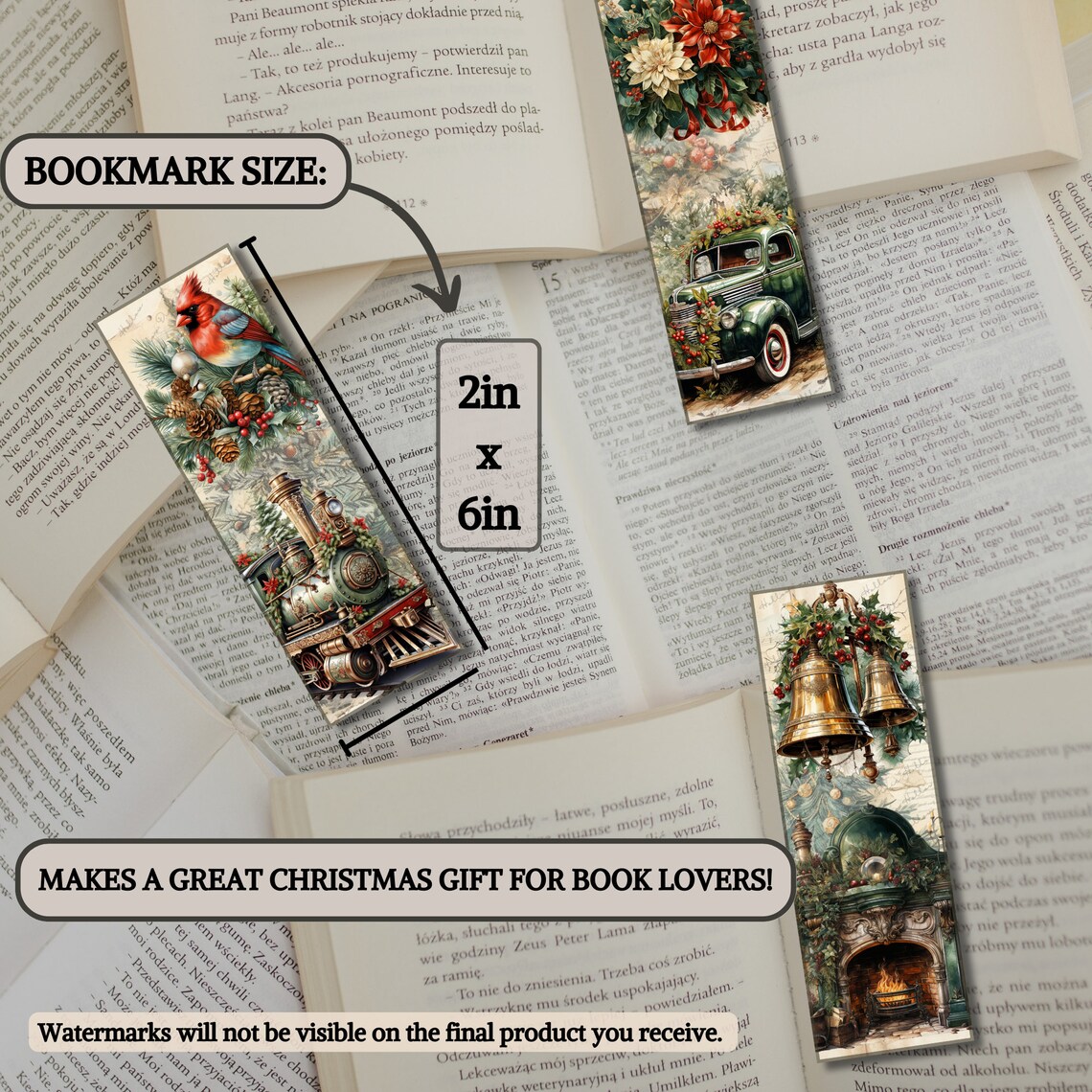 Christmas Bookmarks Printable Set of 8, Vintage Holiday Reading ...