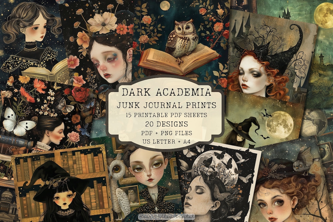Printable Junk Journal Prints: Dark Academia Whimsical Scrapbook Pages ...