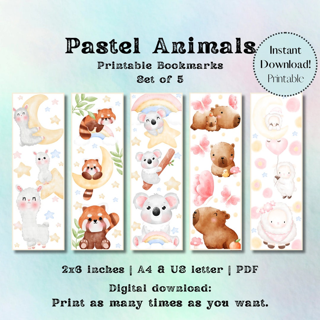 Printable Bookmarks: Pastel Animals, Cute Animals Book Marks, Gift for ...