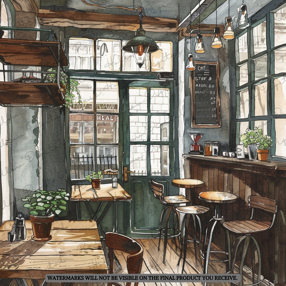 Clip Art Bundle, 10 Coffee Shop Pngs Cosy Watercolour Café Images for ...