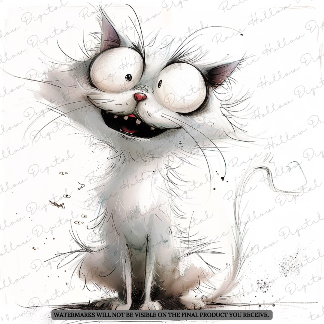 Clip Art Bundle: 10 Whimsical Cat Pngs, Scruffy Cute Cats for Junk ...