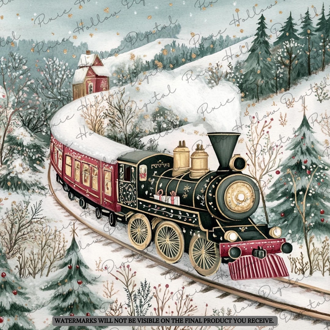 Christmas Train Clip Art Bundle: 16 Whimsical Pngs for Crafts (digital ...