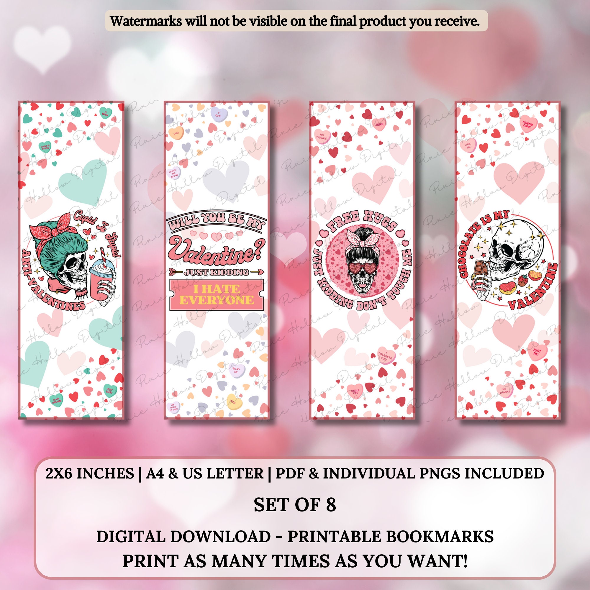 Anti-valentine's Day Bookmarks, Printable Gift Bookmark Bundle for Book ...