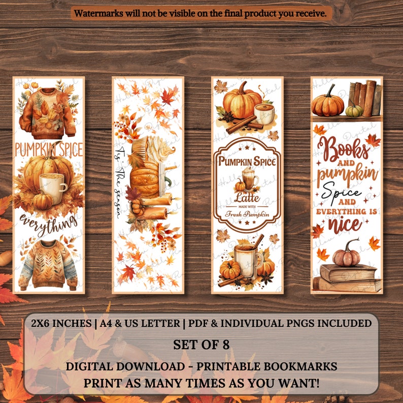 Pumpkin Spice Bookmarks Printable Reading Gift Cozy Fall - Etsy