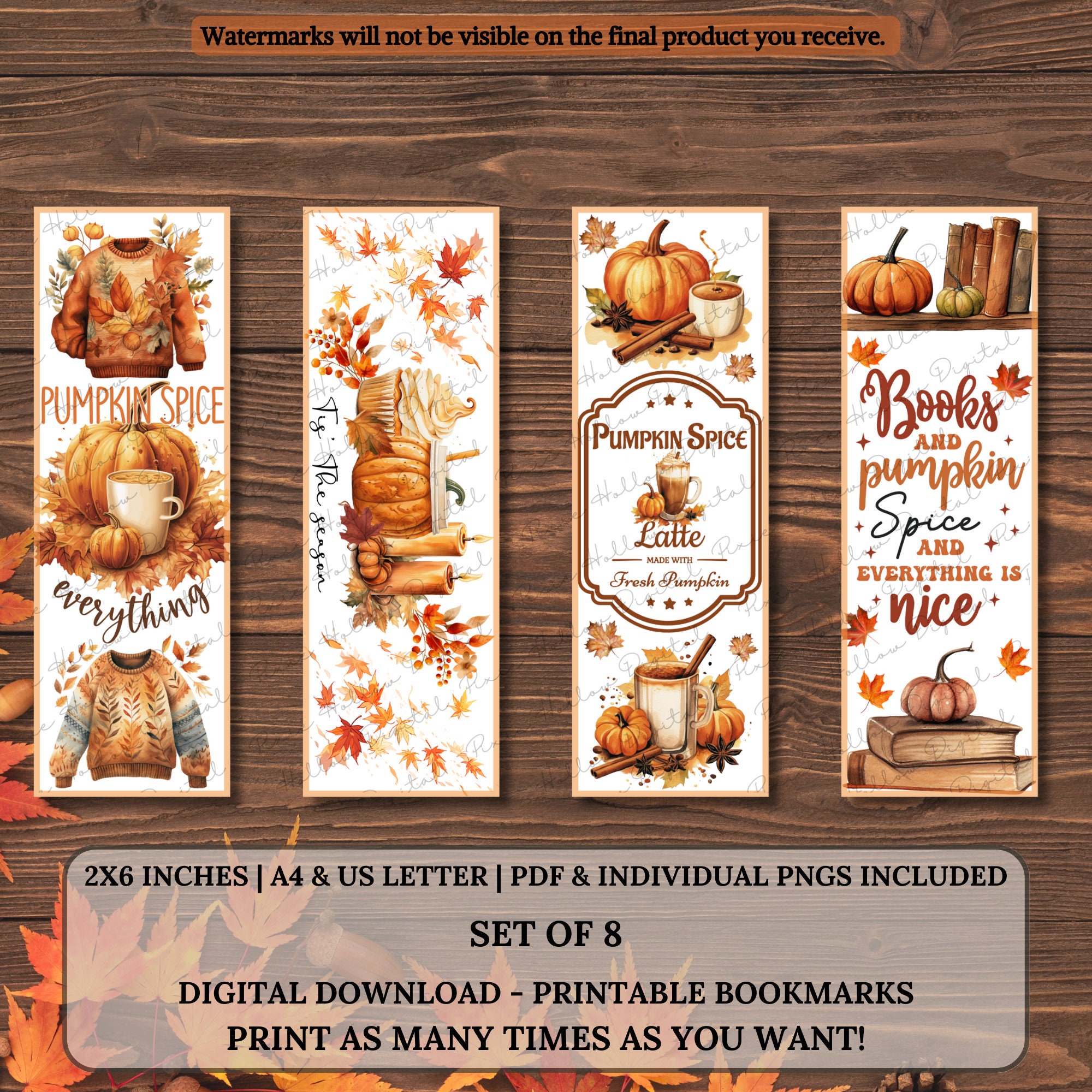 Pumpkin Spice Bookmarks Printable Reading Gift Cozy Fall - Etsy