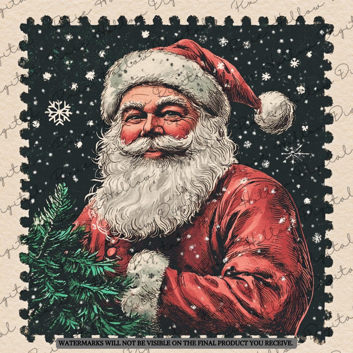 Father Christmas PNG Clipart: 16 Santa Postage Stamps for Junk Journals ...