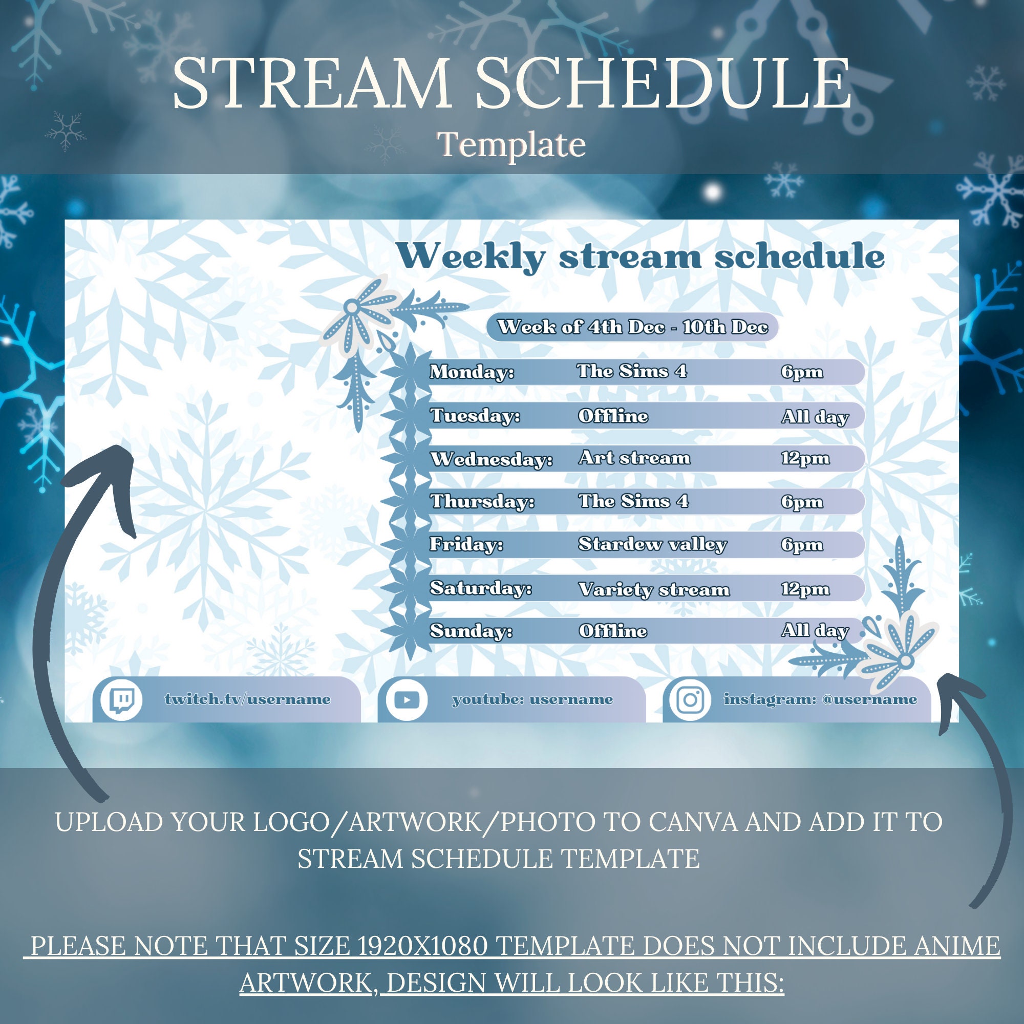 Stream Schedule Template Weekly Vtuber Stream Planner - Etsy