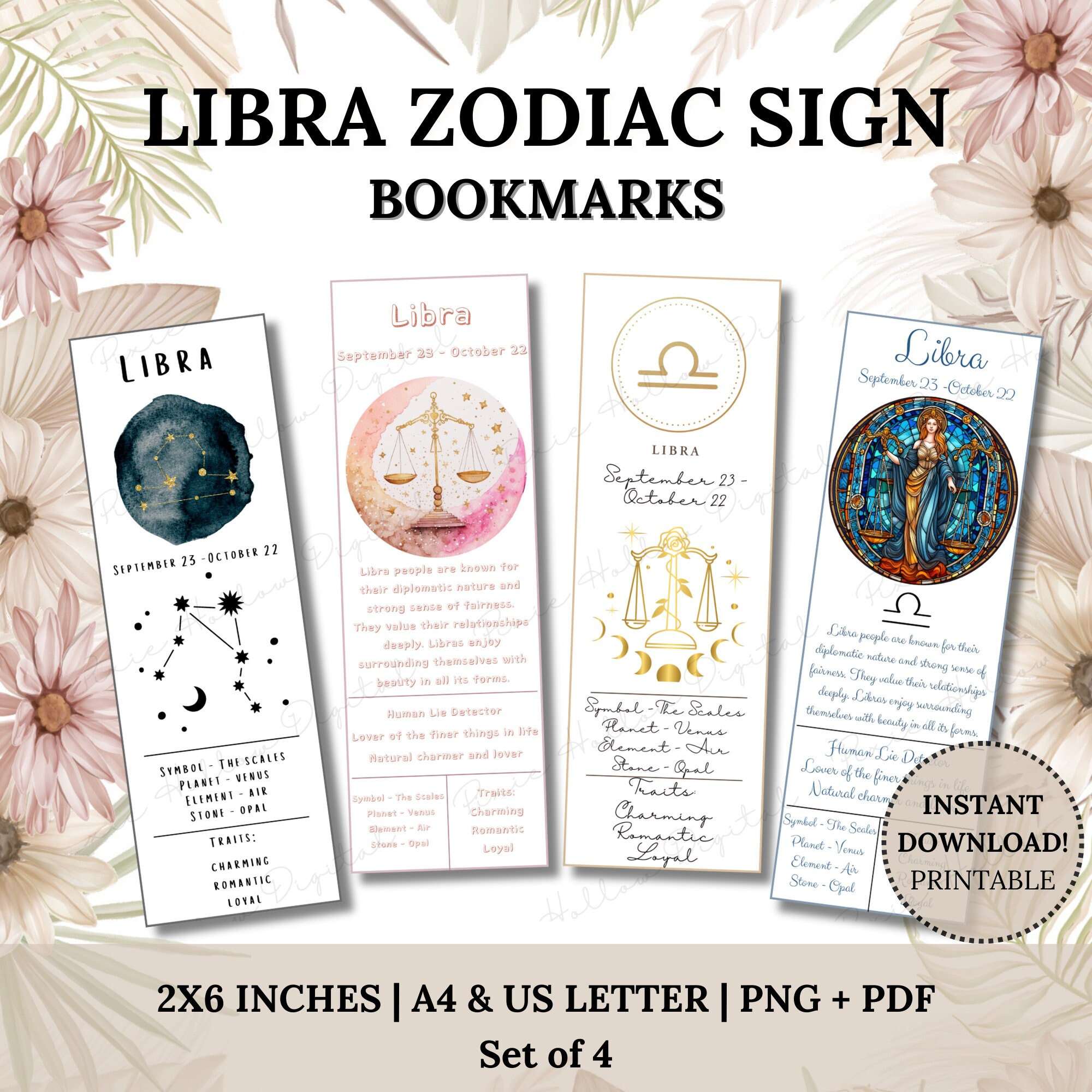 Libra Bookmarks Printable Gift for Libra Zodiac Star Sign, Moon Sign ...