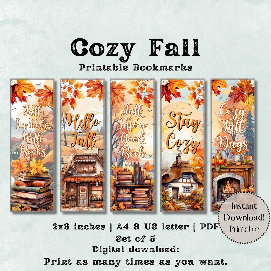 Cozy Fall Bookmarks Printable Autumn Bookish Bookmarks, Gift for Book ...