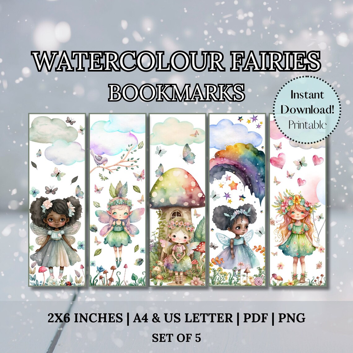 Printable Fairy Bookmarks Watercolour Set of 5 Digital Download Fairies ...