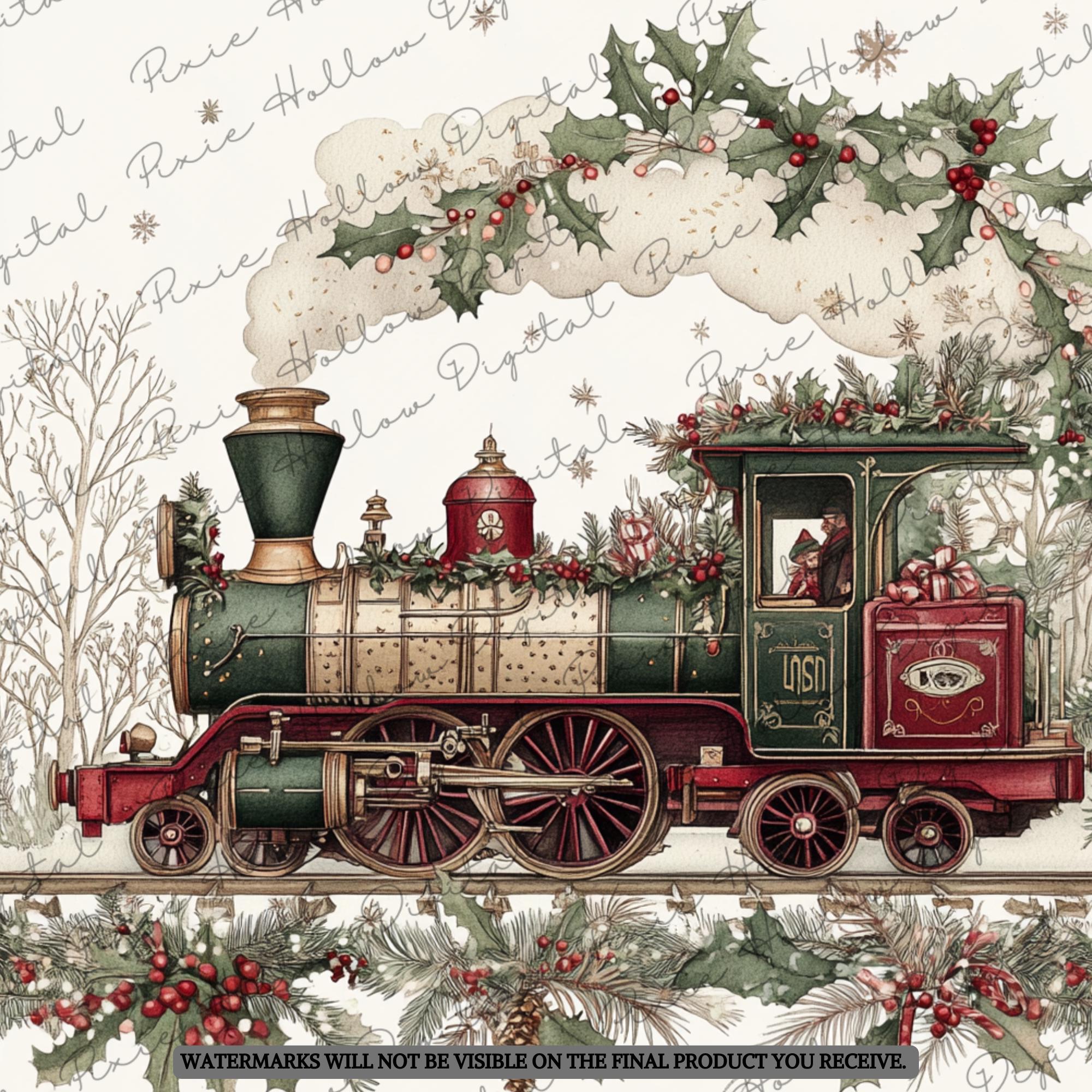 Christmas Train Clip Art Bundle: 16 Whimsical Pngs for Crafts (digital ...