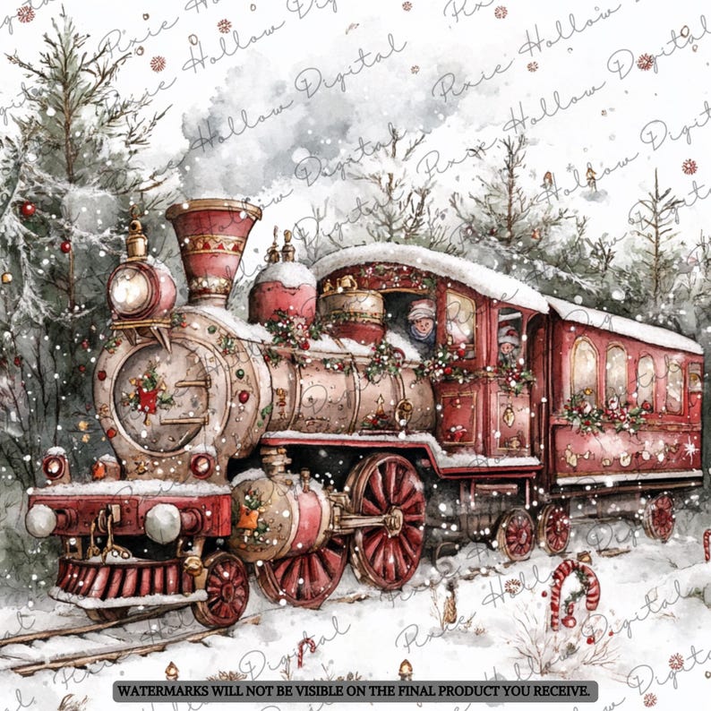 Christmas Train Clip Art Bundle: 16 Whimsical Pngs for Crafts (digital ...