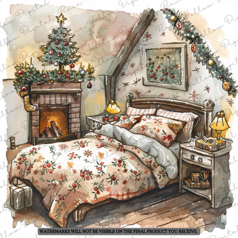 Christmas Bedroom Clipart Bundle: 14 Cosy Holiday PNG Designs (digital ...