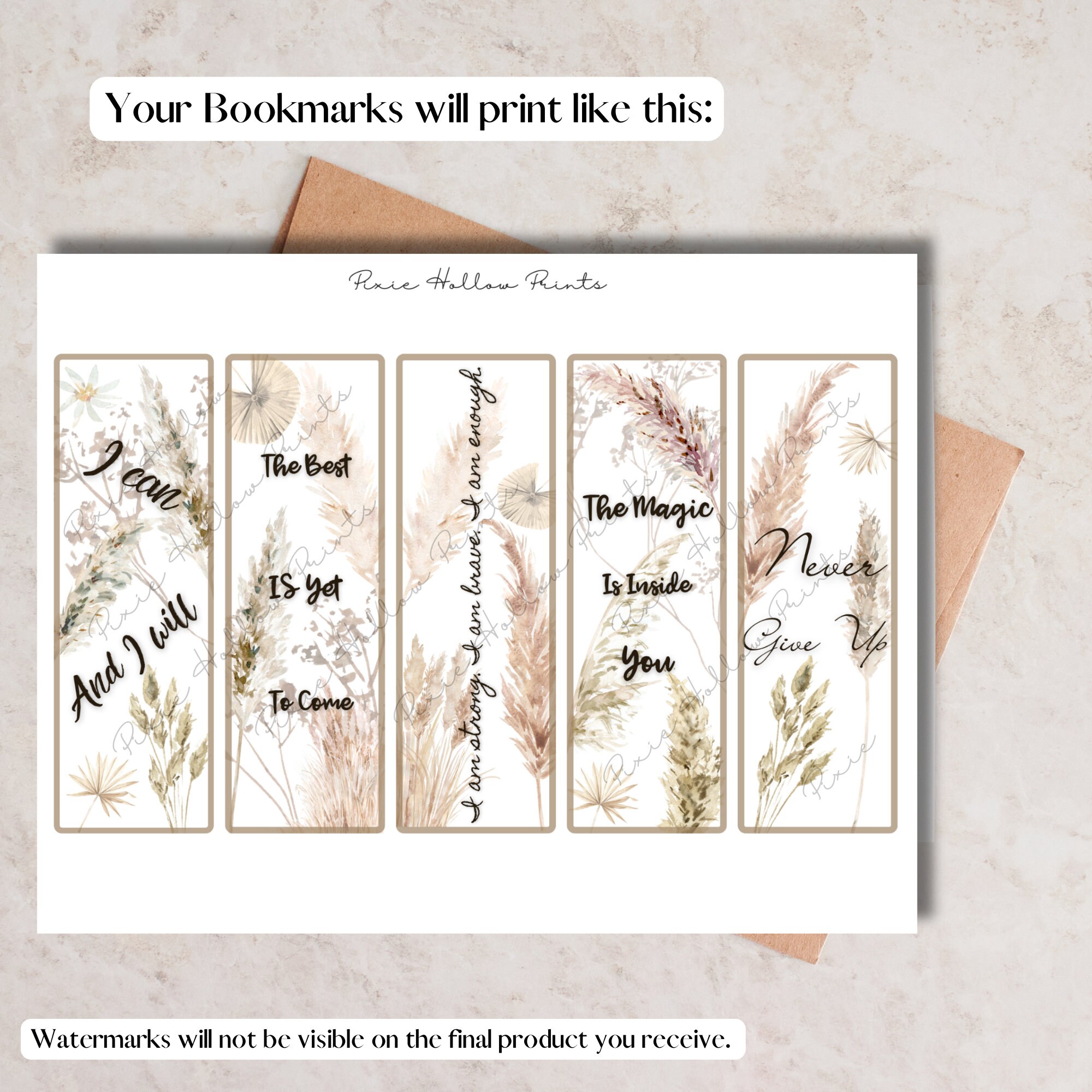 Printable Bookmarks, Inspirational Bohemian Style Quotes Bookmarks ...