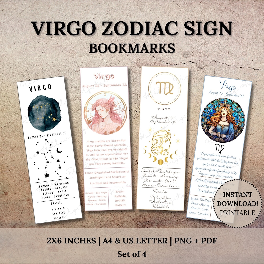 Virgo Bookmarks Printable Gift for Virgo Zodiac Star Sign, Moon Sign ...