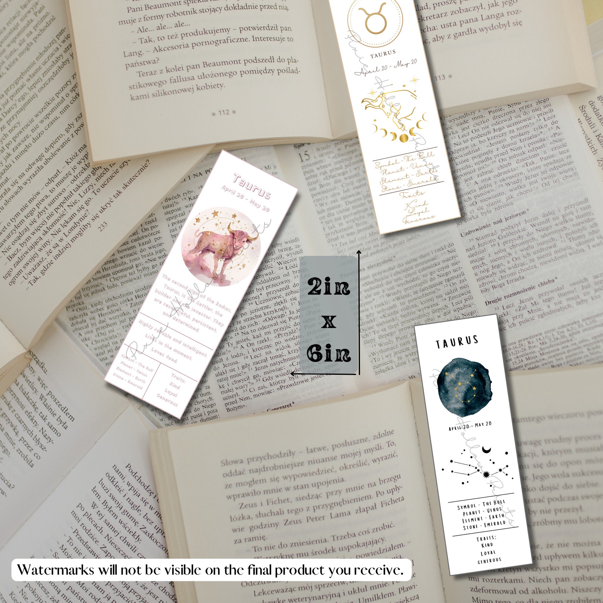 Taurus Zodiac Bookmarks, Star Sign Art, Set of 4 (digital Download) - Etsy