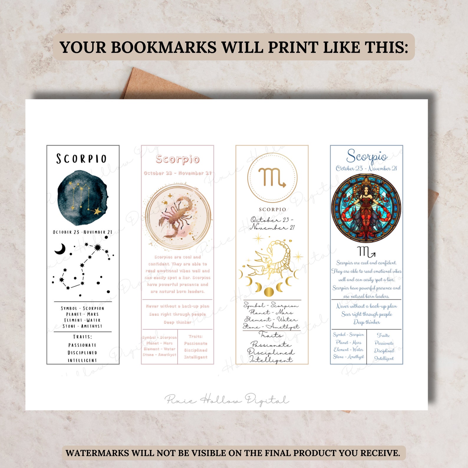 Scorpio Bookmarks Printable Gift for Scorpios Star Sign, Moon Sign ...