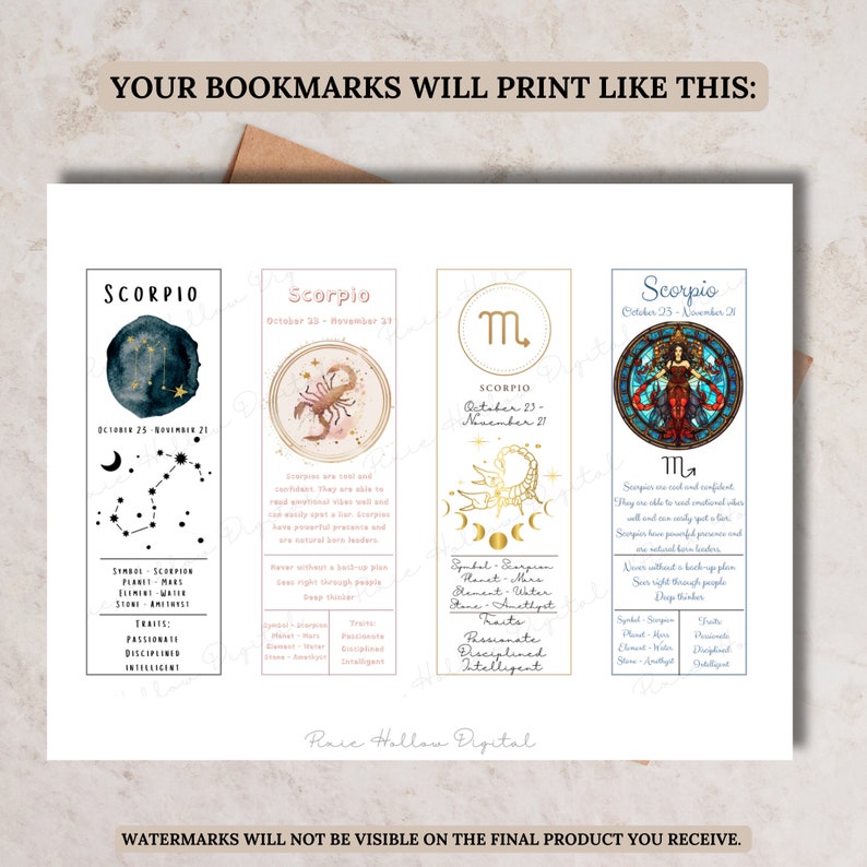Scorpio Bookmarks Printable Gift for Scorpios Star Sign, Moon Sign ...