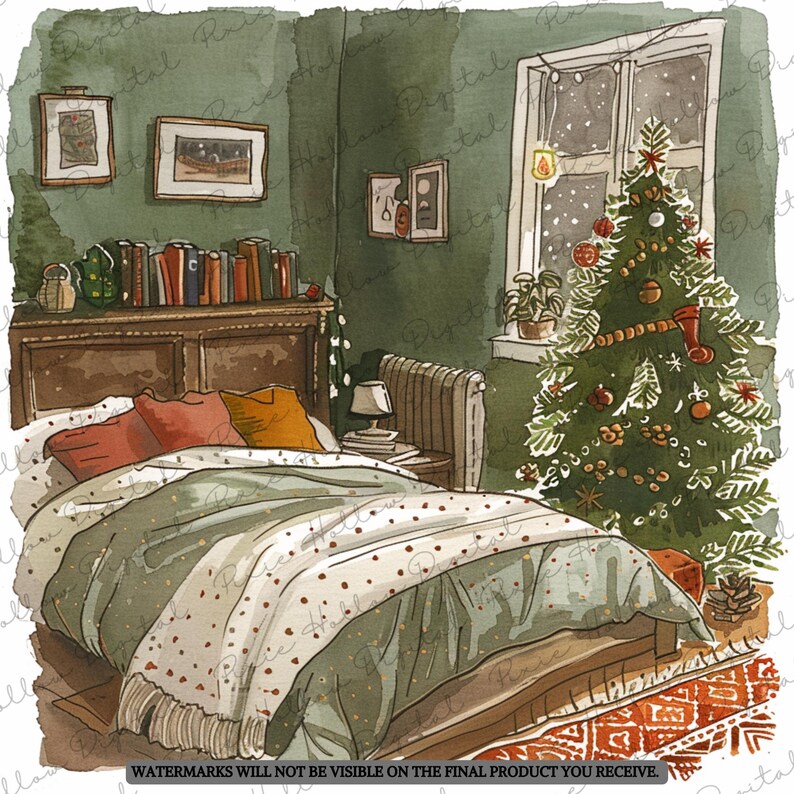 Christmas Bedroom Clipart Bundle: 14 Cosy Holiday PNG Designs (digital ...