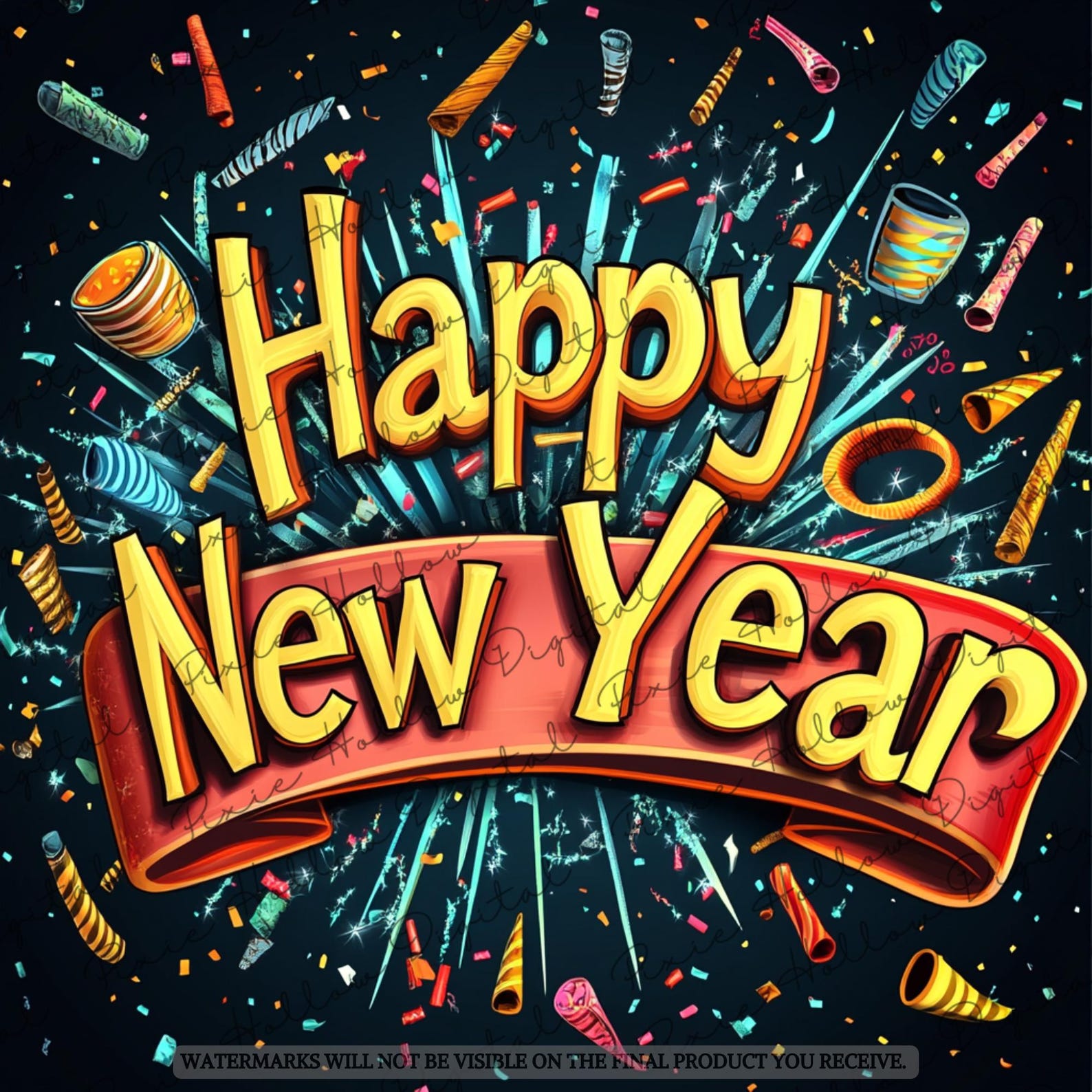 Happy New Year Clip Art Bundle: 18 Festive PNG Images (digital Download ...