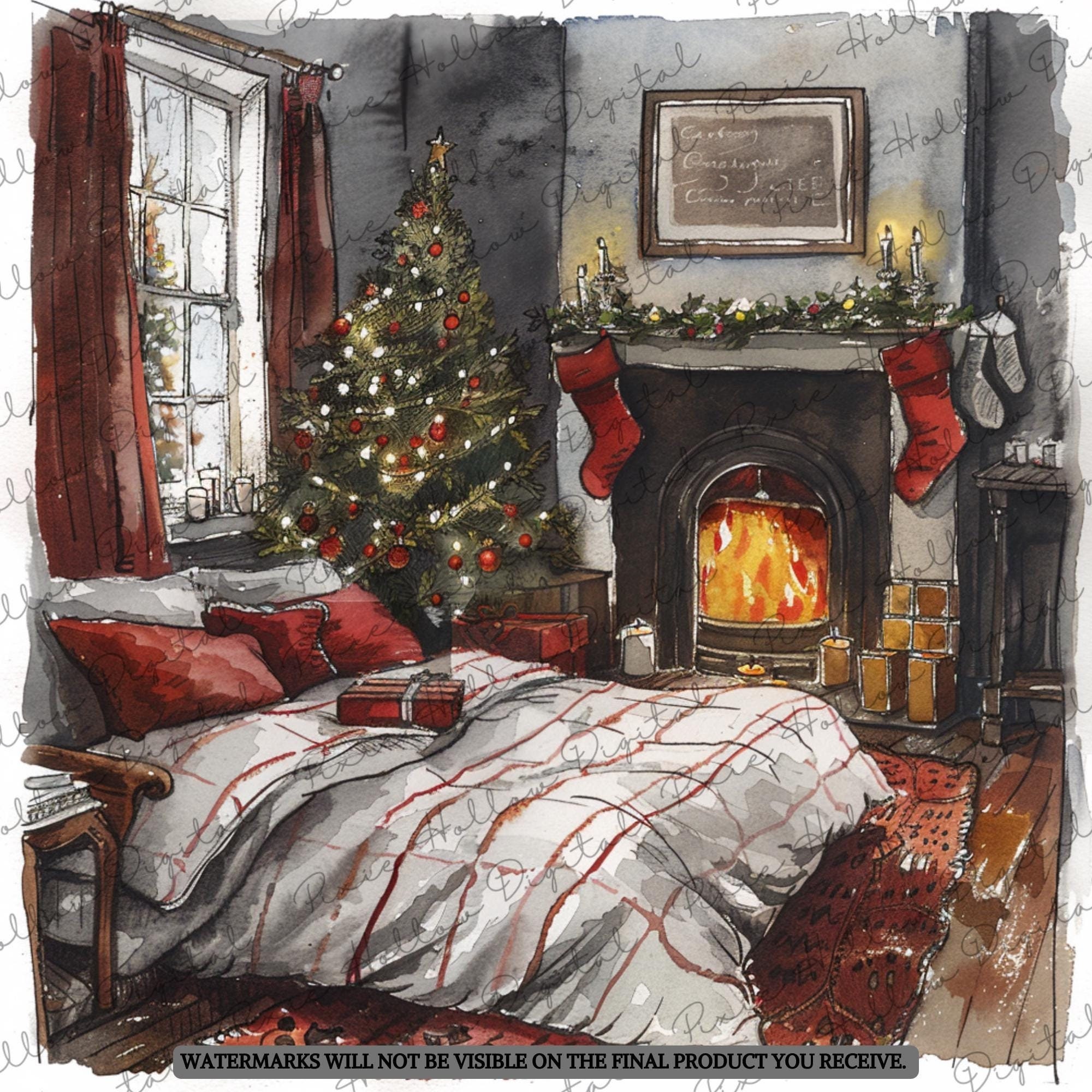 Christmas Bedroom Clipart Bundle: 14 Cosy Holiday PNG Designs (digital ...