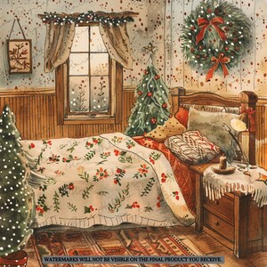 Christmas Bedroom Clipart Bundle: 14 Cosy Holiday PNG Designs (digital ...