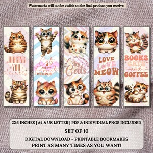 Cat Bookmarks, Printable Gift for Readers, Printable Funny Cat Lovers ...