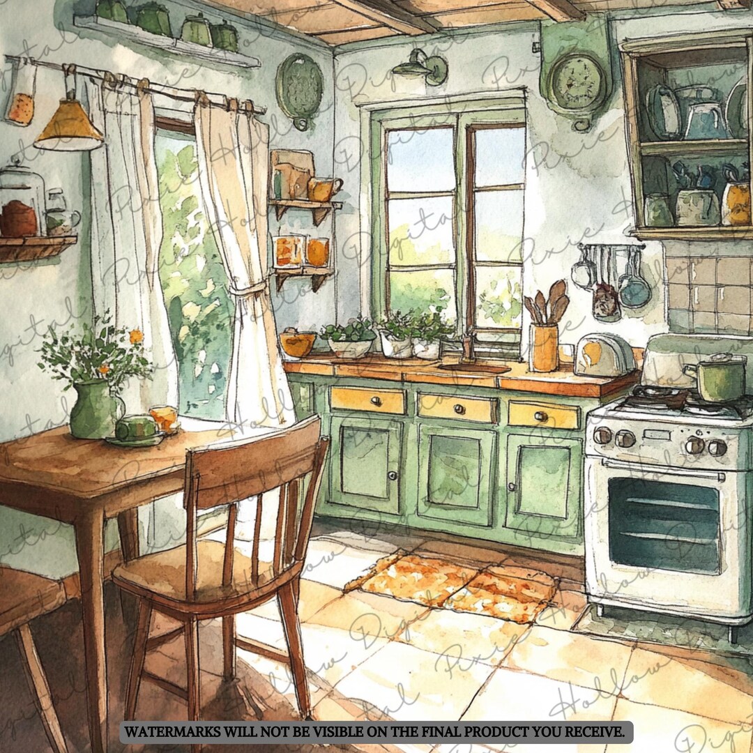 Clip Art Bundle: 14 Cosy Country Kitchen Pngs for Junk Journaling, Card ...