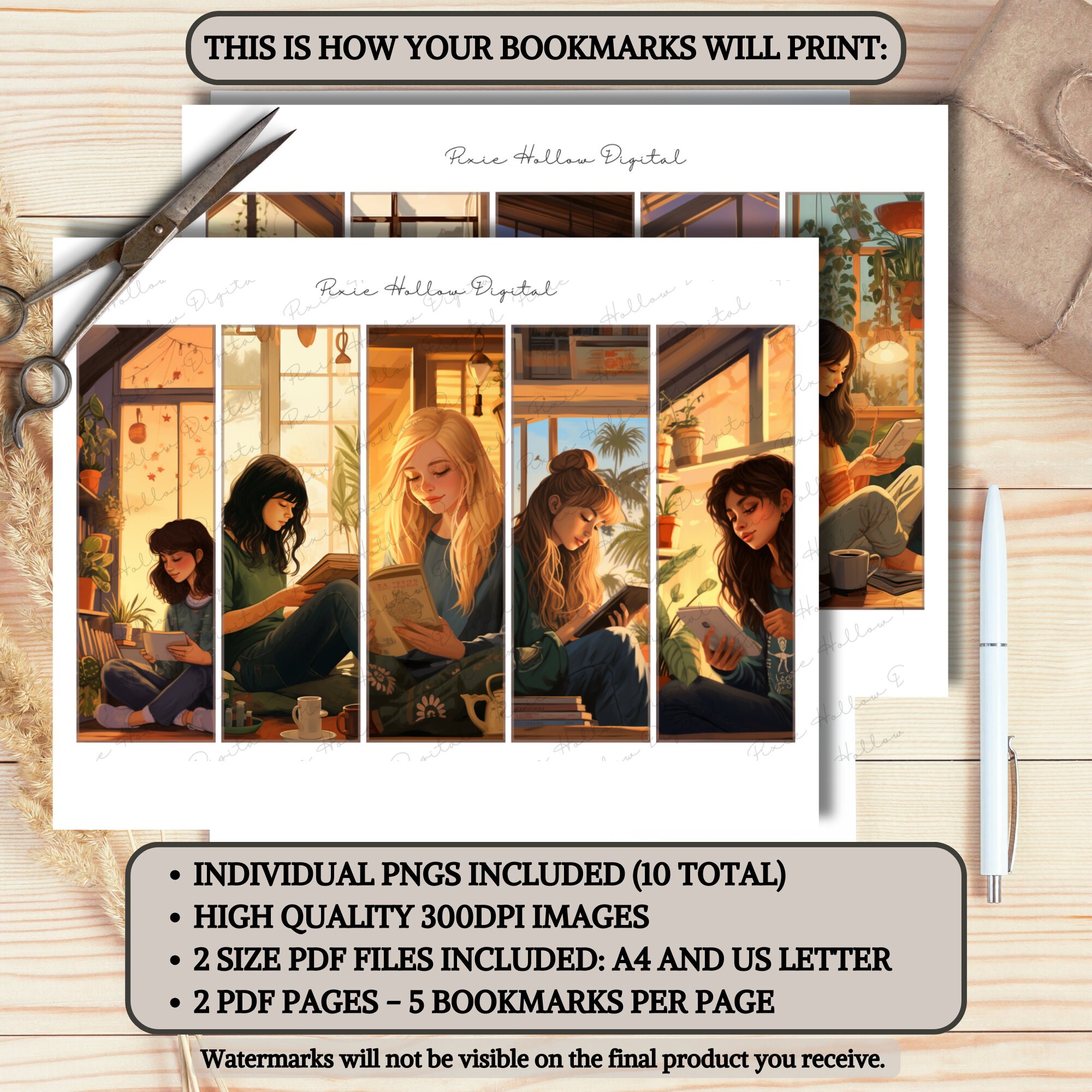 Bookworm Girl Bookmarks Printable Gift for Book Lover Cute - Etsy