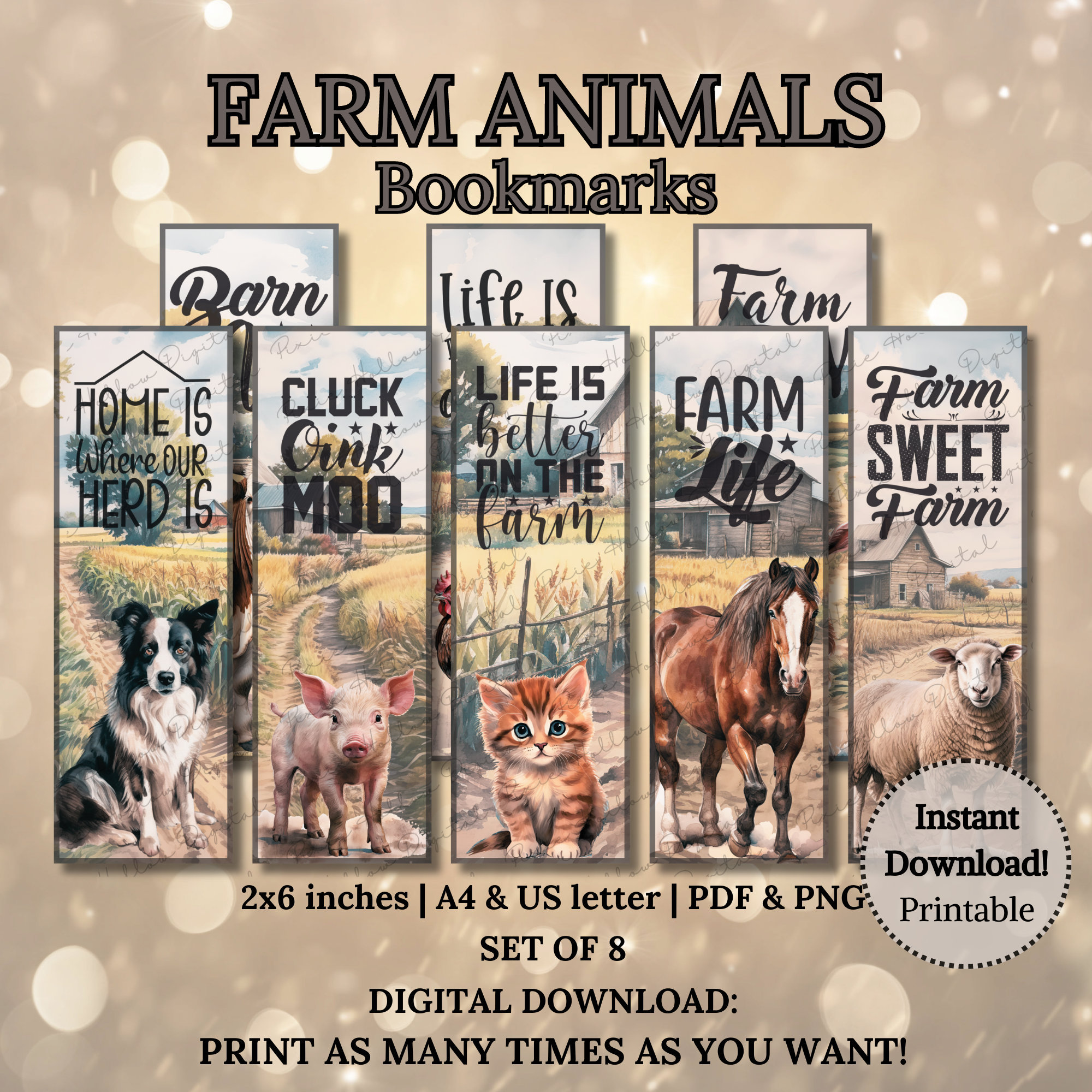 Printable Bookmarks: Farm Animals, Gift for Farm and Book Lovers ...