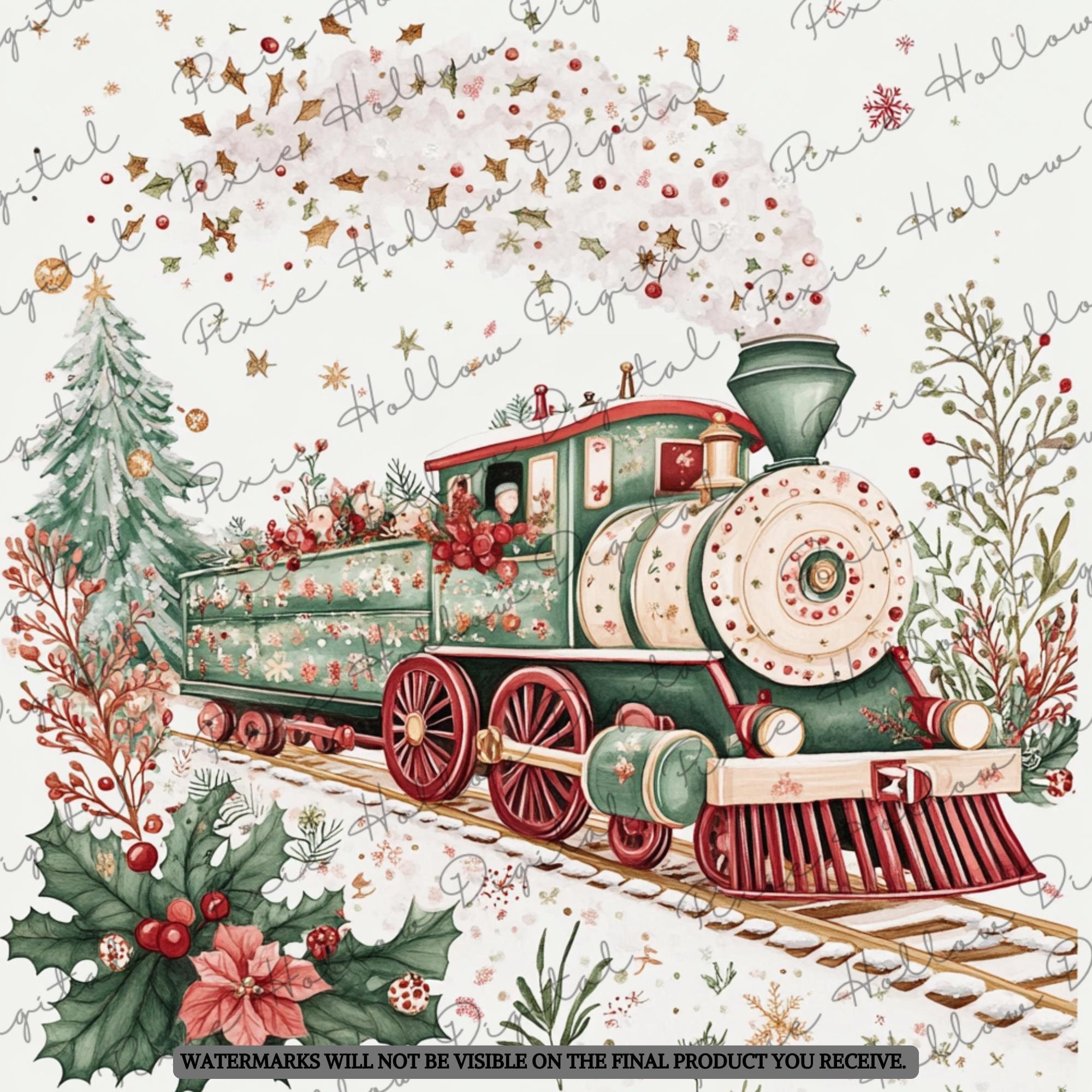 Christmas Train Clip Art Bundle: 16 Whimsical Pngs for Crafts (digital ...