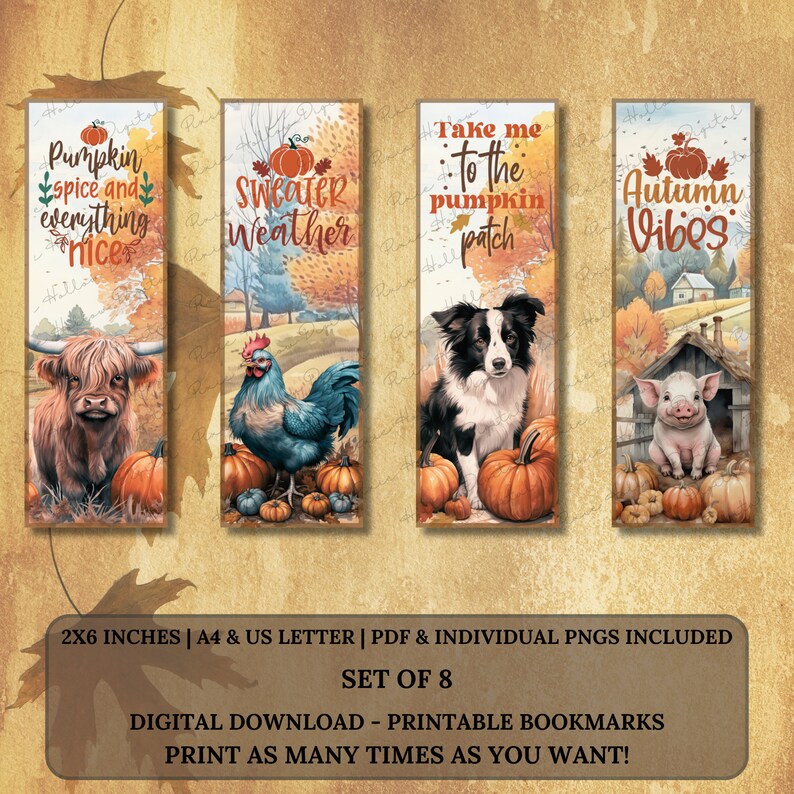 Farm Animals Bookmarks Printable Fall Autumn Gift for Book Lover, Set ...