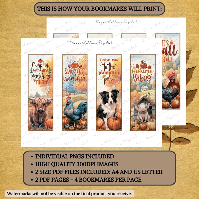 Farm Animals Bookmarks Printable Fall Autumn Gift for Book Lover, Set ...