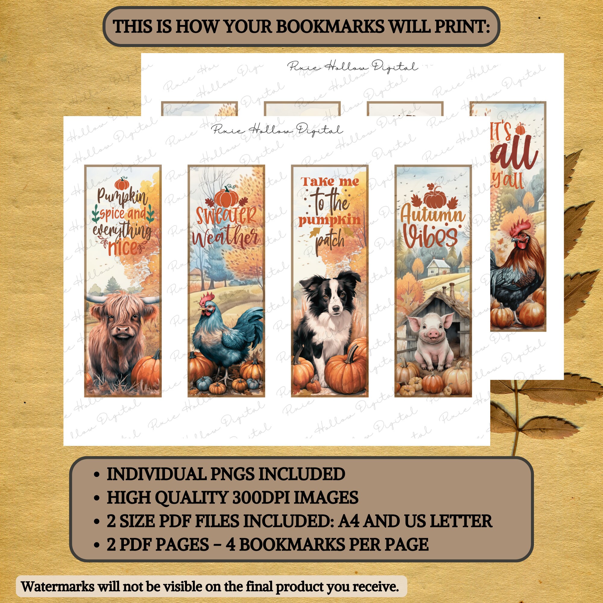 Farm Animals Bookmarks Printable Fall Autumn Gift for Book Lover, Set ...