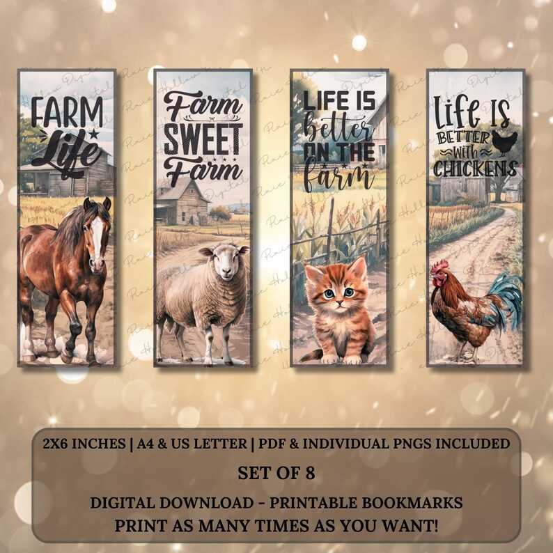 Farm Animal Bookmarks: 8 Printable Bookmarks for Book Lovers (digital ...