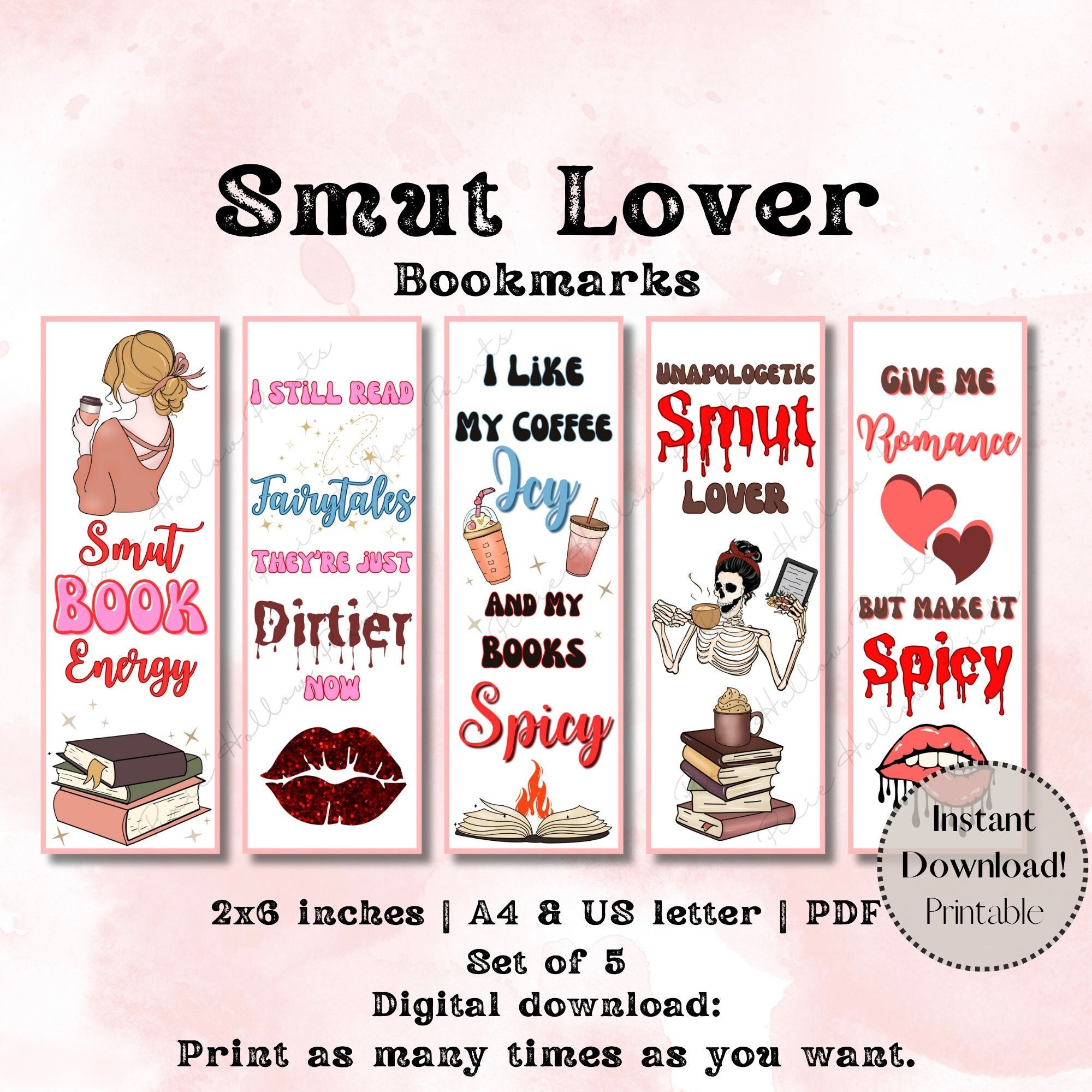Smut Bookmarks Printable Gift for Smut Book Lovers, Bookish Spicy Books ...