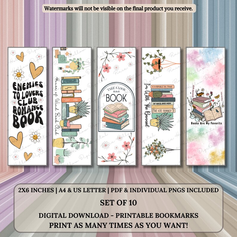 Bookish Bookmarks, Printable Gift for Book Lovers, Printable Bookmark ...