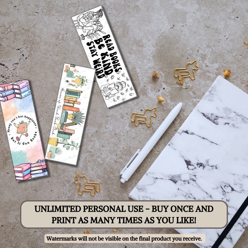 Bookish Bookmarks, Printable Gift for Book Lovers, Printable Bookmark ...
