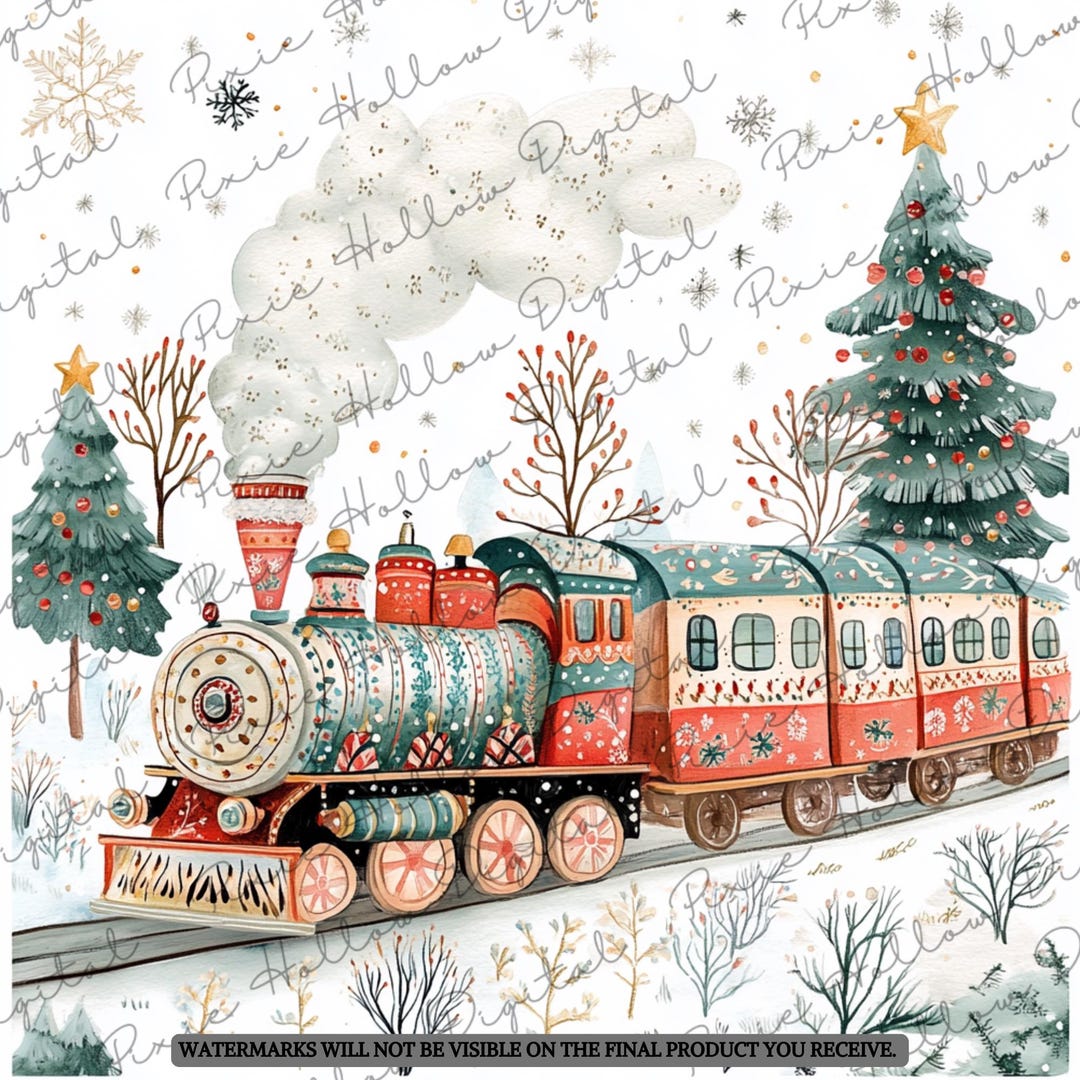 Clip Art Bundle: 16 Christmas Train Pngs for Junk Journaling, Card ...