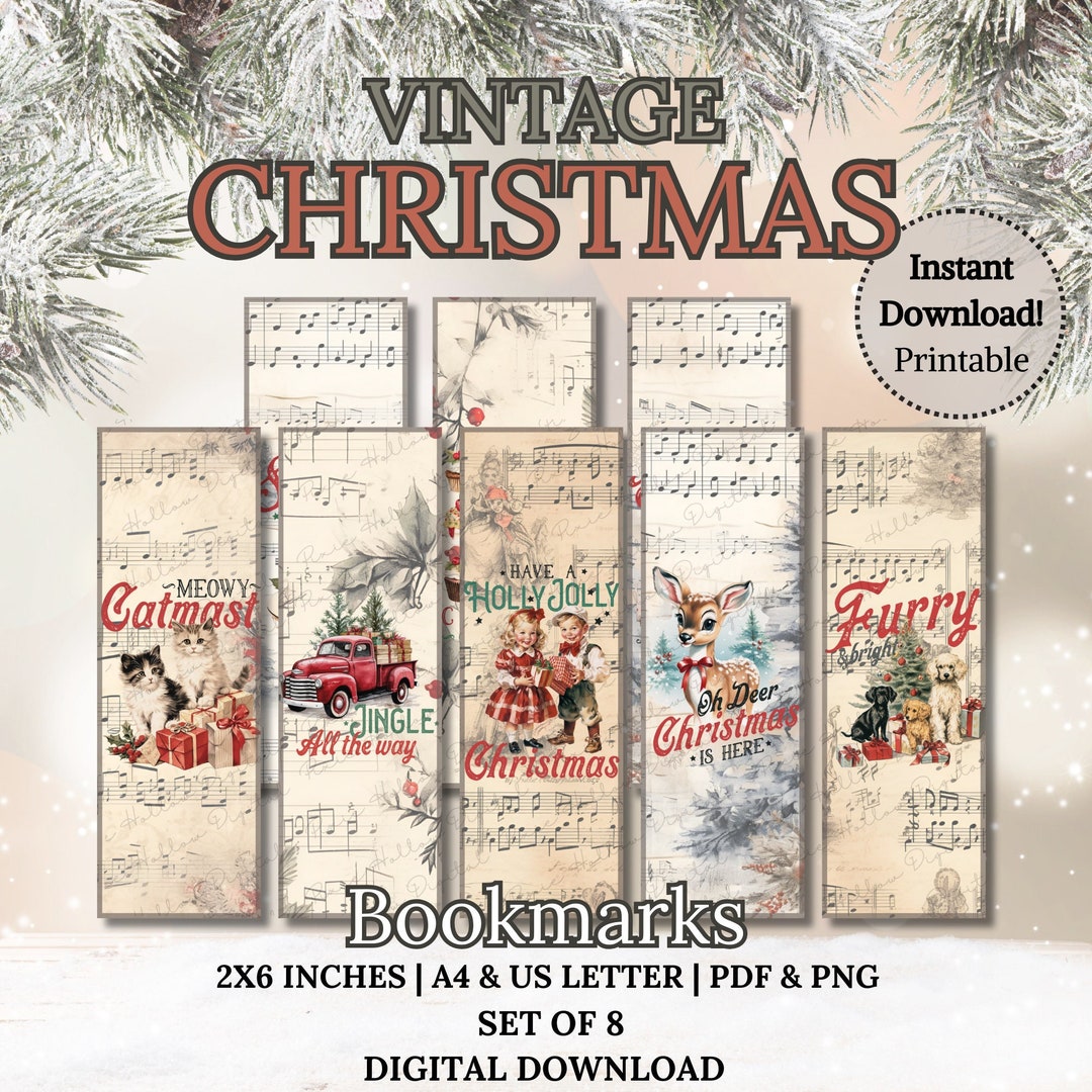 Vintage Christmas Bookmarks, Printable Gift, Cosy Holiday Bundle ...