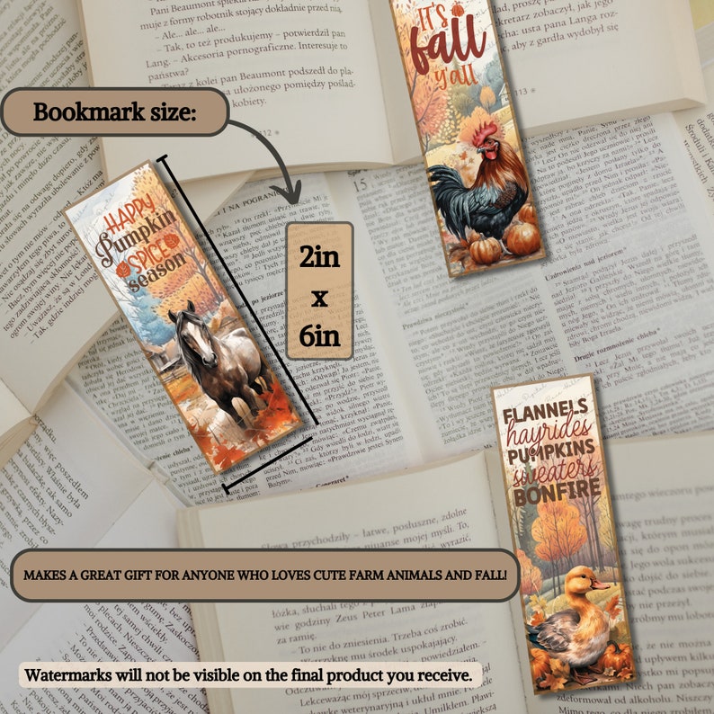 Farm Animals Bookmarks Printable Fall Autumn Gift for Book Lover, Set ...