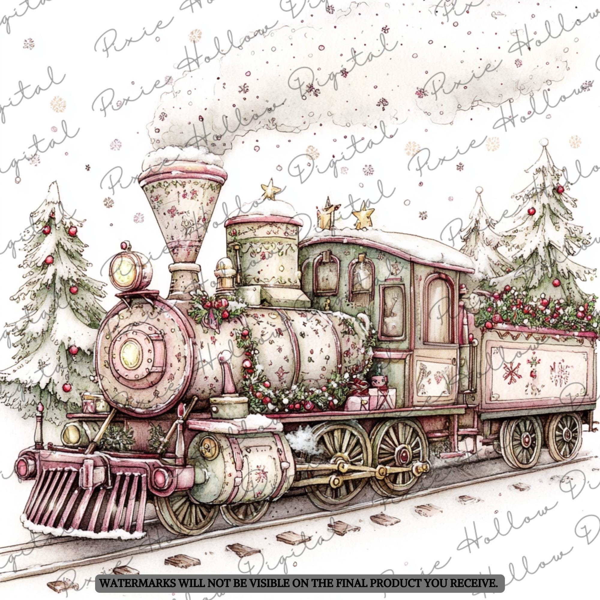 Christmas Train Clip Art Bundle: 16 Whimsical Pngs for Crafts (digital ...
