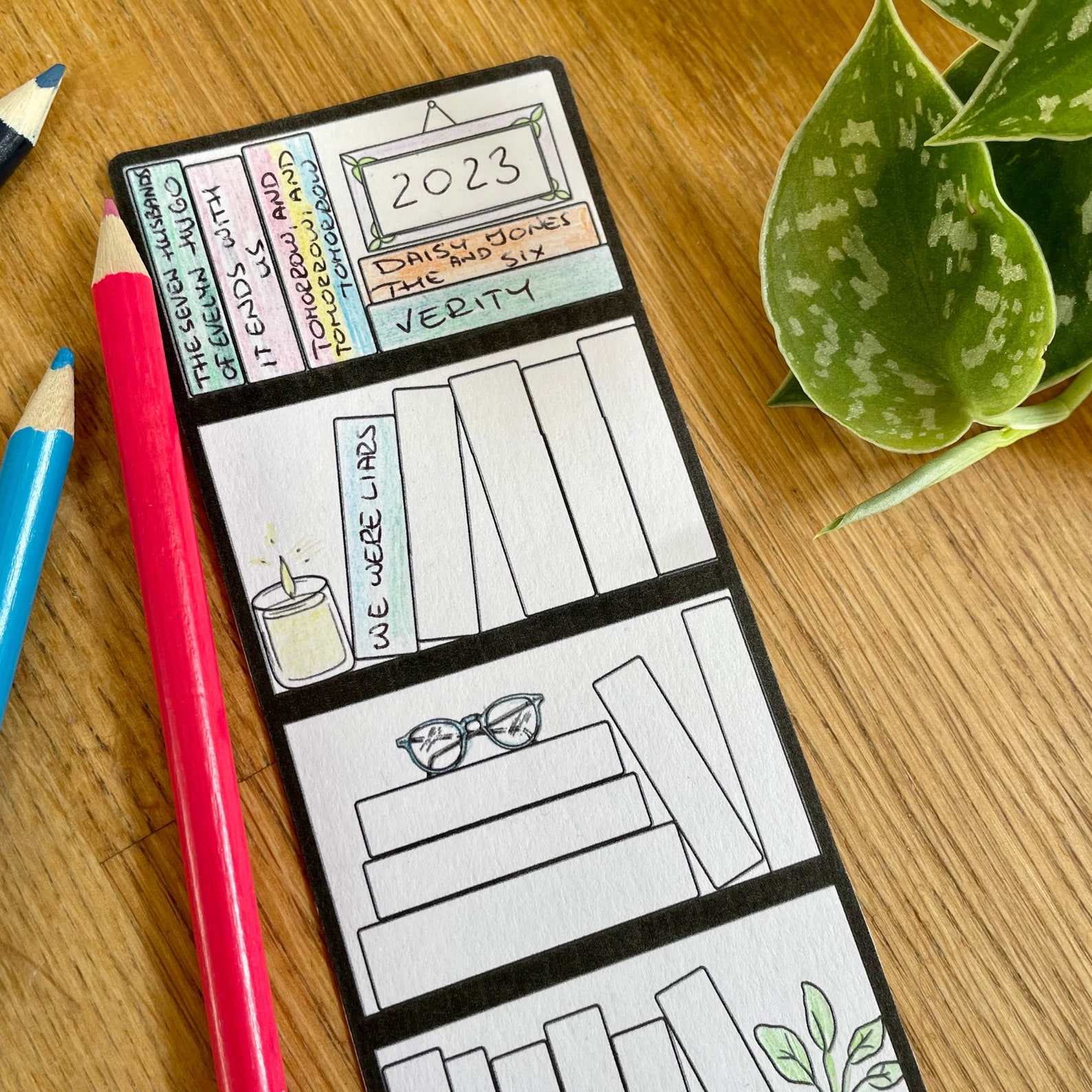 Bookcase Bookmarks Printable Bookshelf Coloring Bookmark, Gift for Her ...