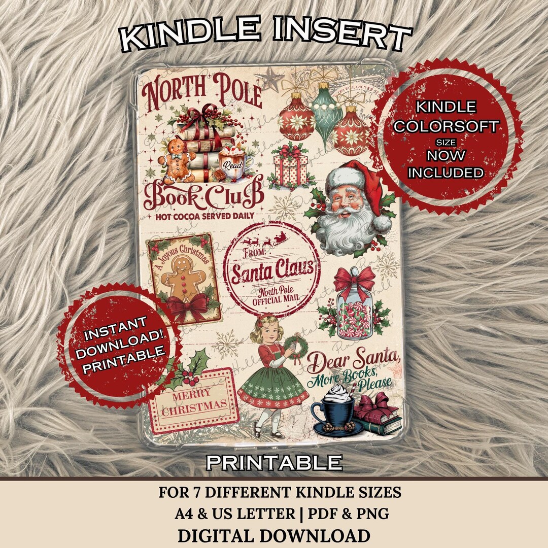Printable Kindle Clear Cover Insert: Vintage Christmas Illustrations ...