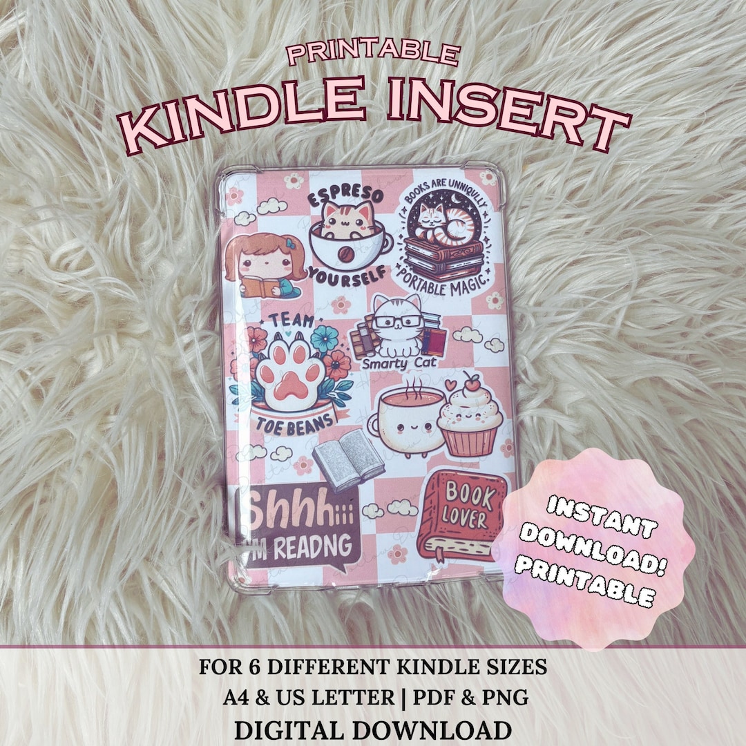 Kindle Printable Clear Case Insert Decor Gift for Book Lover Print and Cut Stickers Kindle Clear ...
