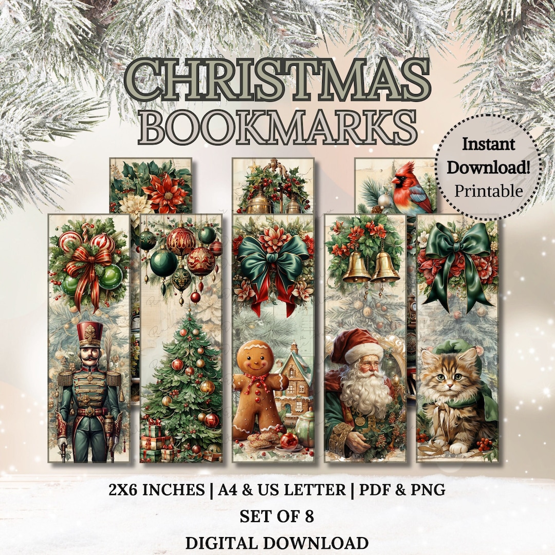 Christmas Bookmarks Printable Gift Cozy Holiday Bundle Reading Book ...
